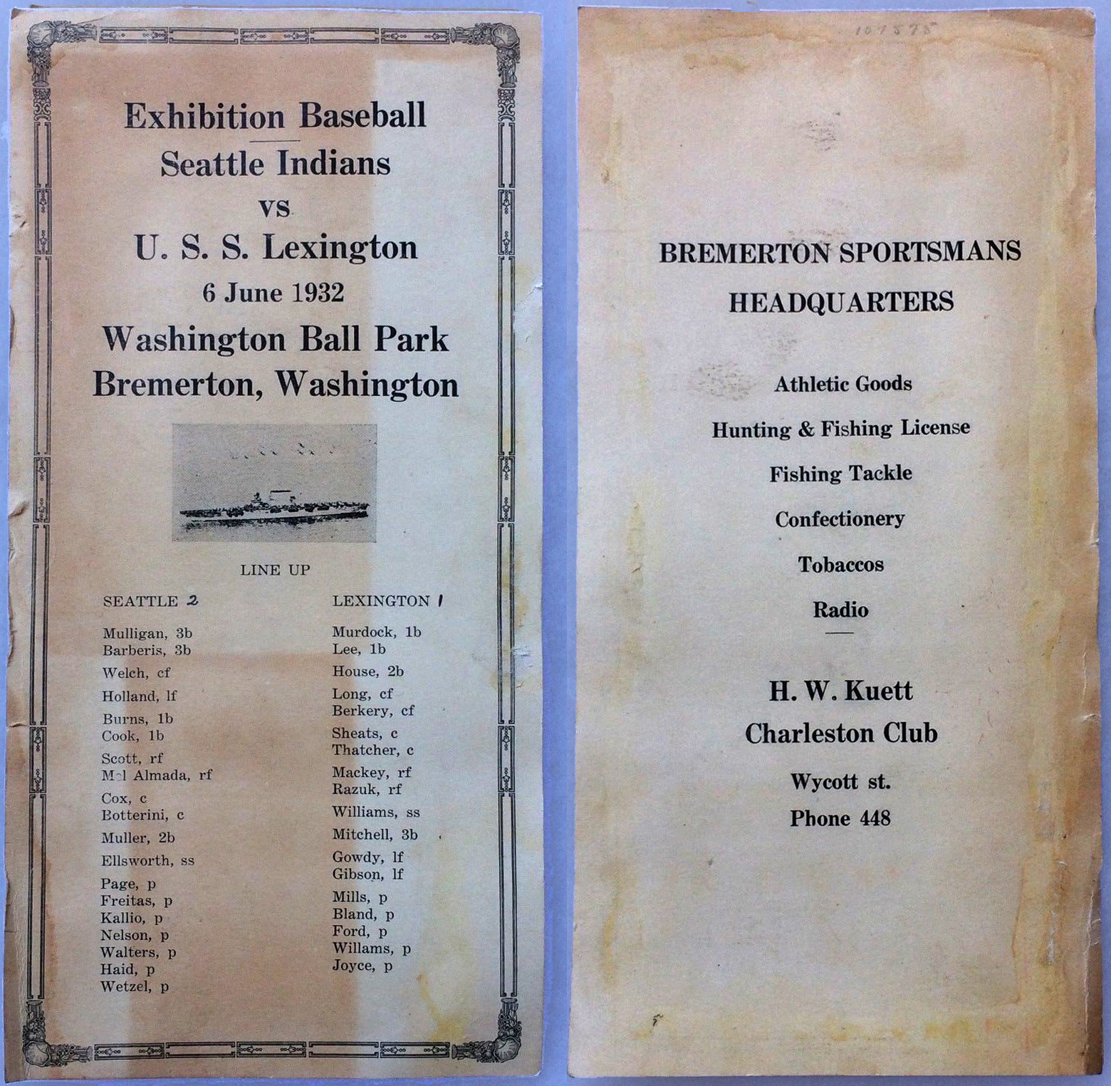USS Lexington vs Seattle Indians (PCL) June 6, 1932 – Chevrons and Diamonds