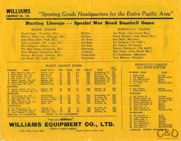 1944 Honolulu War Bond Game – Chevrons and Diamonds
